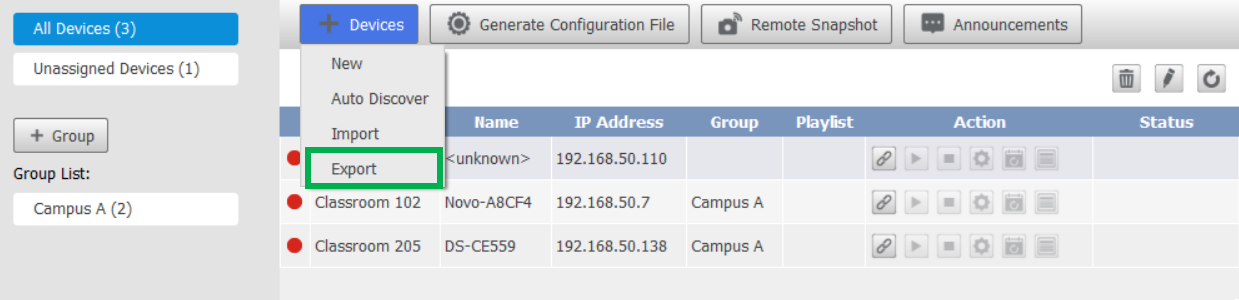 4.9 Export Device List – Novo Support
